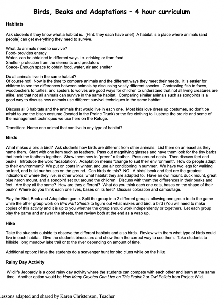 Birds, Beaks, and Adaptations Curriculum – EFTA Digital Resource Library