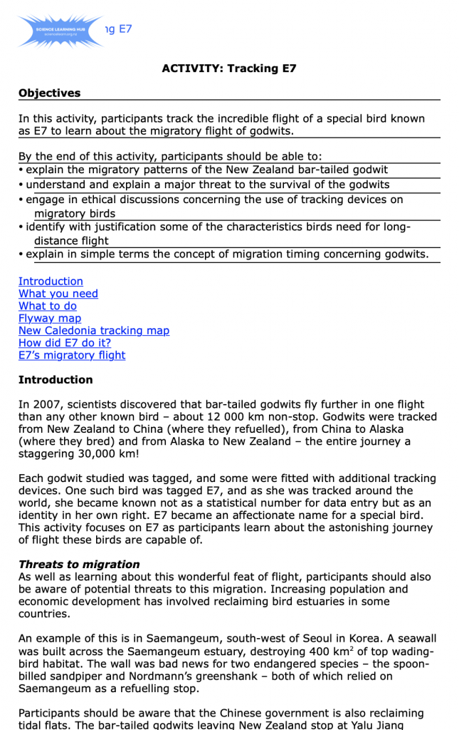 2020 Activity: Tracking E7 (Bar-tailed Godwit) – EFTA Digital Resource Library